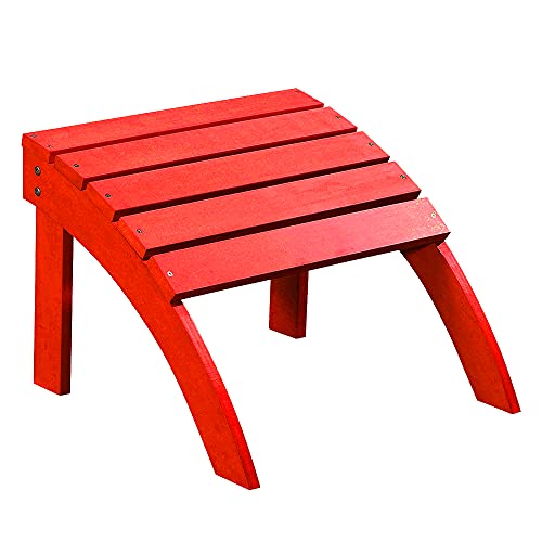 PolyTEAK Outdoor Ottoman, Real Wood Look abd Feel, All-Weather Outdoor Patio Adirondack Foot Stool, Outdoor Firepit Foot Rest for Adirondack Chairs (Red)