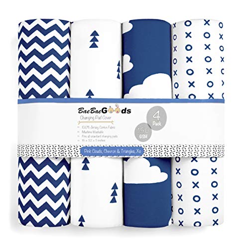 Changing Pad Cover β Premium Baby Changing Pad Covers 4 Pack β Boy or Girl Changing Pad Cover β Pure Cotton Machine Washable Navy and White Changing Table Cover β Diaper Changing Pad Cover Sheets