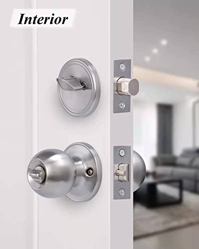 All Keyed Same Entry Door Knob and Single Cylinder Deadbolt Combo Set, Satin Nickel Exterior Door Knobs with Lock and Keys for Entrance and Front Door
