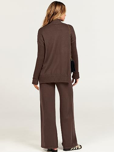 ANRABESS Women's Two Piece Outfits Sweater Sets Long Sleeve Knit Pullover and Wide Leg Pants Lounge Sets 2023 Fall Fashion Clothes Tracksuit Sweatsuit Set B1022shenfei-XL