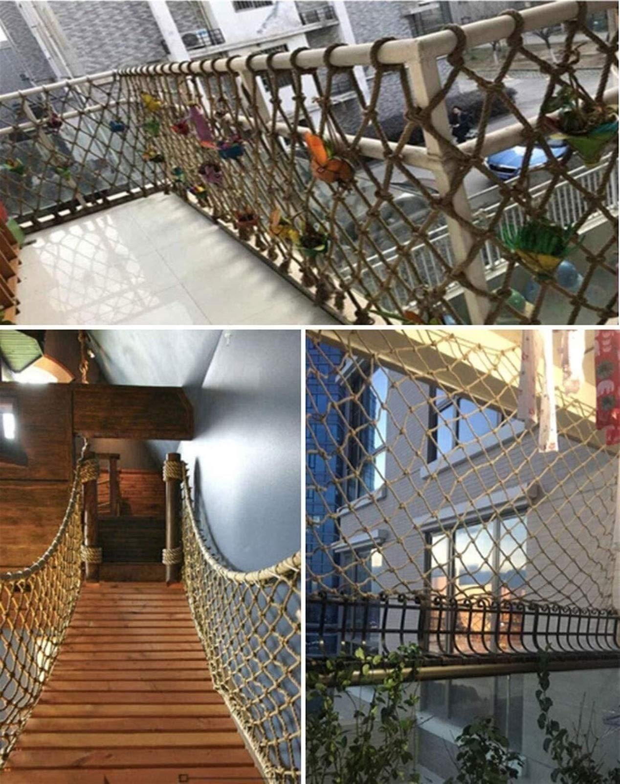 MBTY Rope Netting Heavy Duty Outdoor Railing Decor Hemp Rope Cargo Net Child Playground Climbing Netting Stair Fence Kids Swing Hammock Safety Net (Size : 23m(6x9ft))