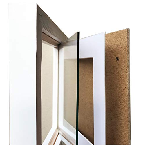 ZXT-parts 6x6 Picture Frames White Without Mat, 4x4 Picture Frame with Mat, Front Opening is 5.6x5.6.Solid Wood, 2 panels (1 glass, 1 plexiglass). Set On The Table, Hang On The Wall.