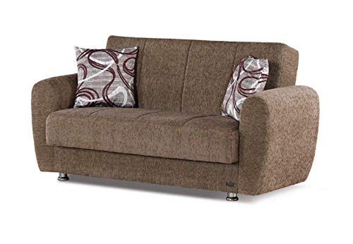 BEYAN Colorado Collection Guest Room Convertible Storage Loveseat with Storage Space, Includes 2 Pillows, Dark Brown