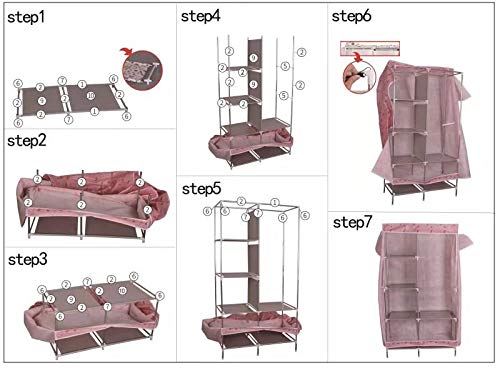 ZZBIQS Clothing Closet Wardrobe, Portable Non-Woven Fabric Garment Clothes Wardrobe Storage Organizer Shelf Rack, DIY Armoire Storage with Hanging Rod(Pink, Dots)