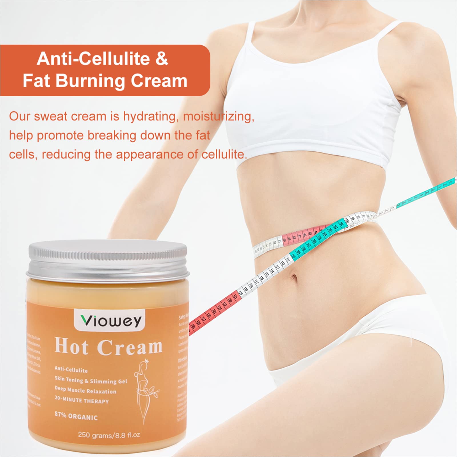 Hot Cream, Fat Burning Cream for Tummy, Abdomen, Belly, Legs, Arms, Buttocks and Waist, 8.8oz