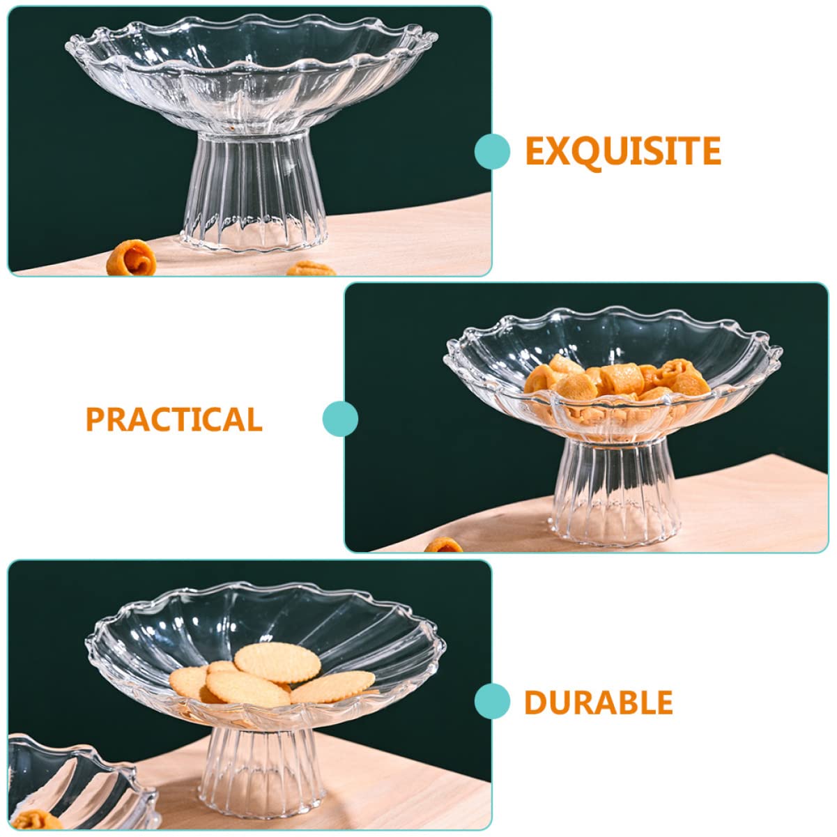 2pcs Crystal Fruit Plate Set Footed Fruit Bowl Glass Dessert Dome Lids Glass Dessert Dish Food Server Display Stand Cupcake Containers Round Dessert Plate High Borosilicate Glass