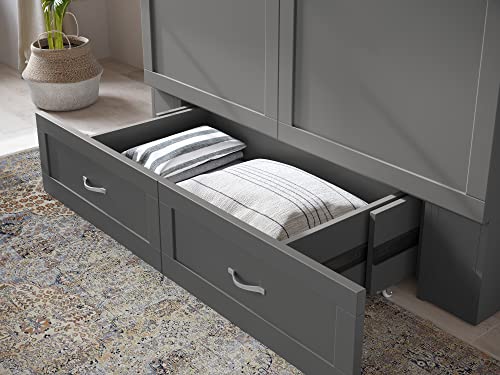 AFI, Hamilton Murphy Bed Chest with 6 inch Memory Foam Folding Mattress, Built-in Charging Station and Storage Drawer, Full, Grey