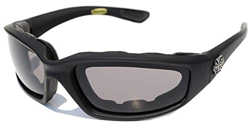 3 Pairs of Choppers Glasses Padded Frame Clear Yellow Smoke Lense Block 100% UVB for Outdoor Activity Spot