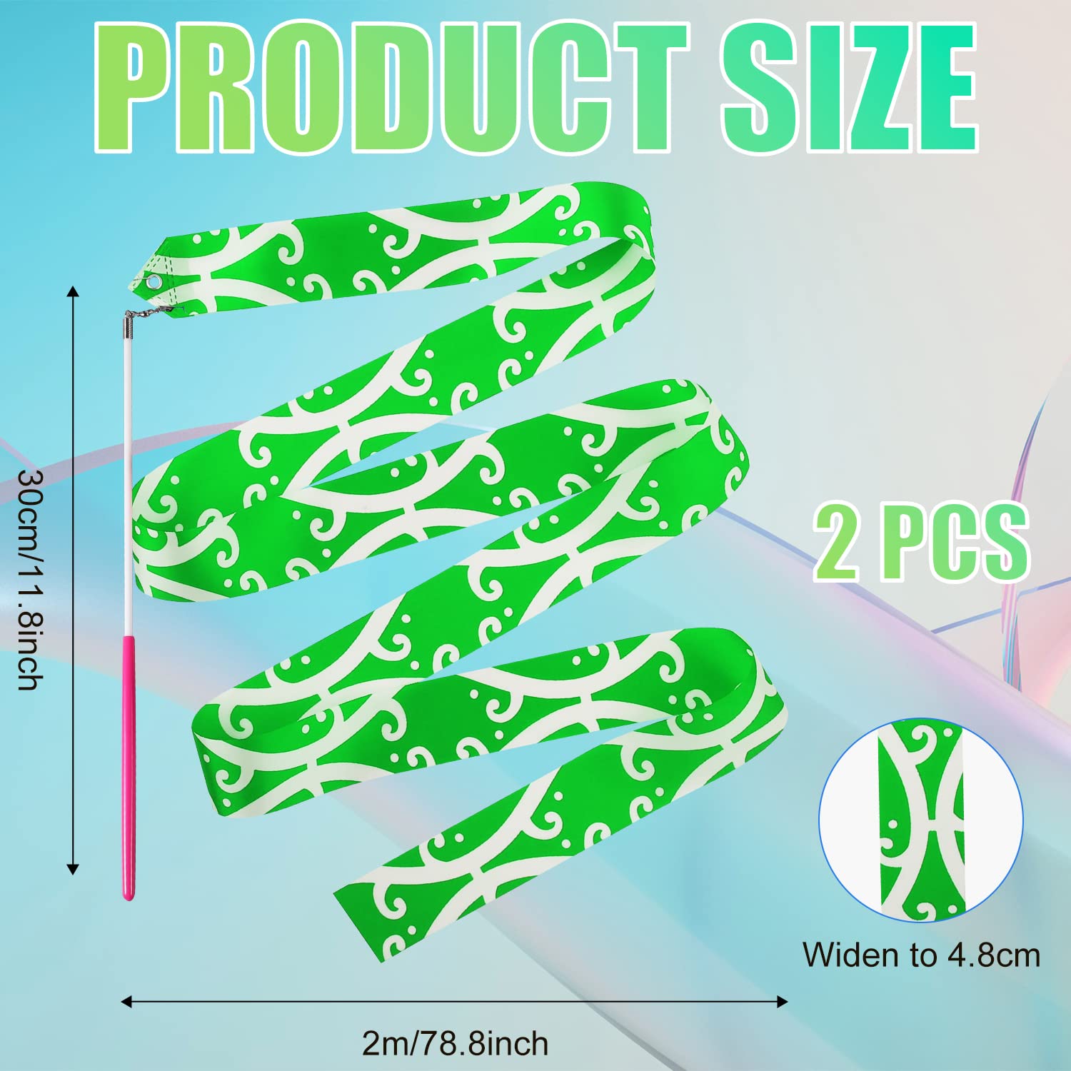 2pcs Dance Ribbons, 78.7 Inch Gymnastics Ribbon Rhythmic Dance Ribbons Baton Twirling for Artistic Dancing Kids Dancing Talent Shows