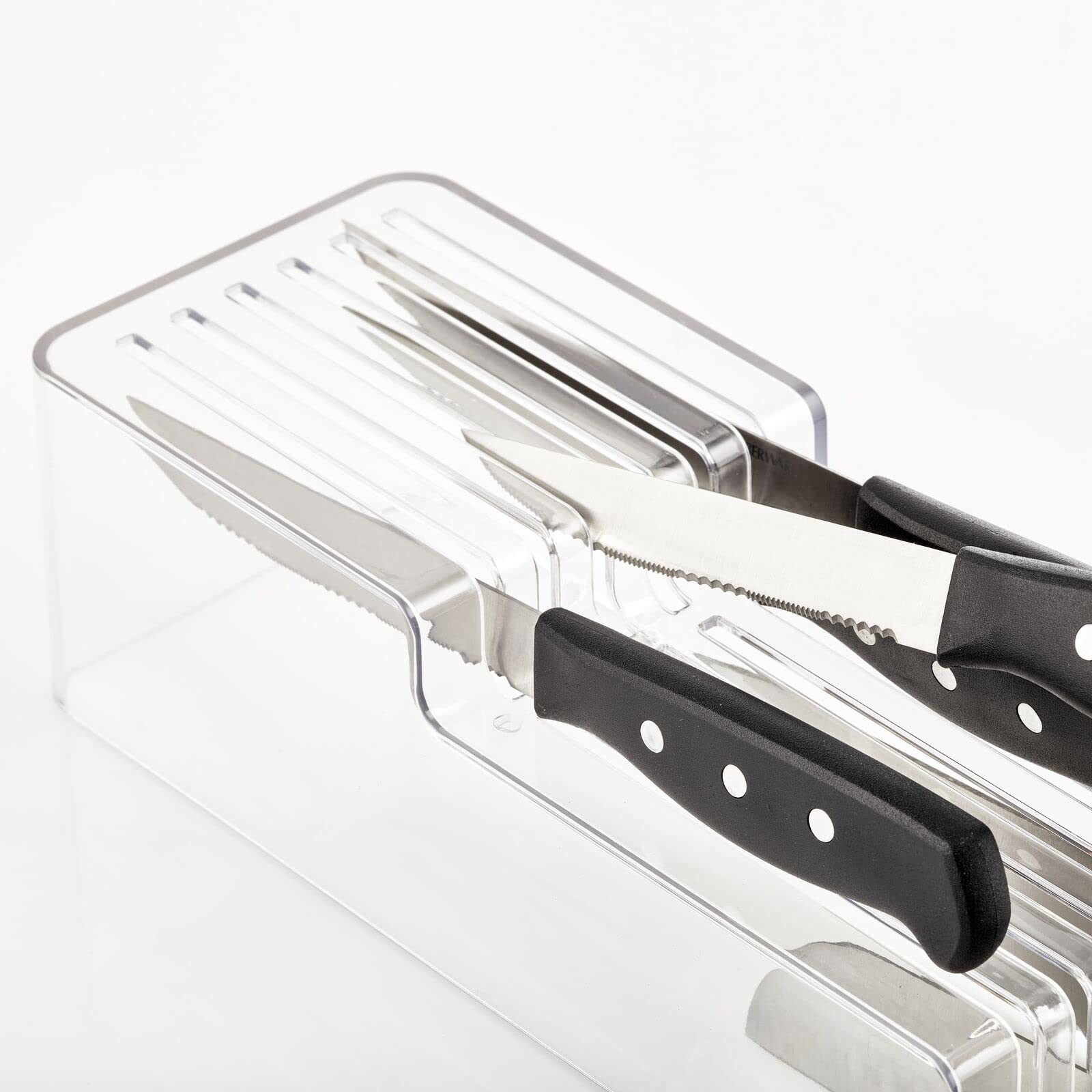 mDesign 2-Tier Plastic In-Drawer Knife Block - Storage and Organizer for Knives - Holds Up To 12 Knives - For Kitchen Drawers - Clear