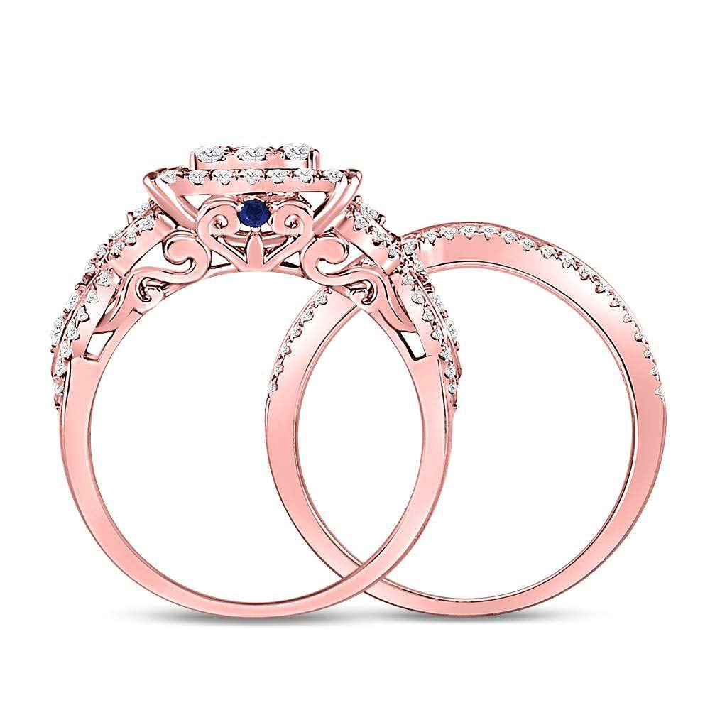 14kt Rose Gold Womens Round Diamond Vintage-inspired Bridal Wedding Engagement Ring Band Set 1.00 Cttw