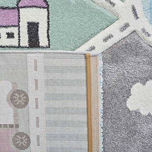 Safavieh Carousel Kids Collection 4' x 6' Grey/Light Blue CRK193F Neighborhood Nursery Playroom Area Rug