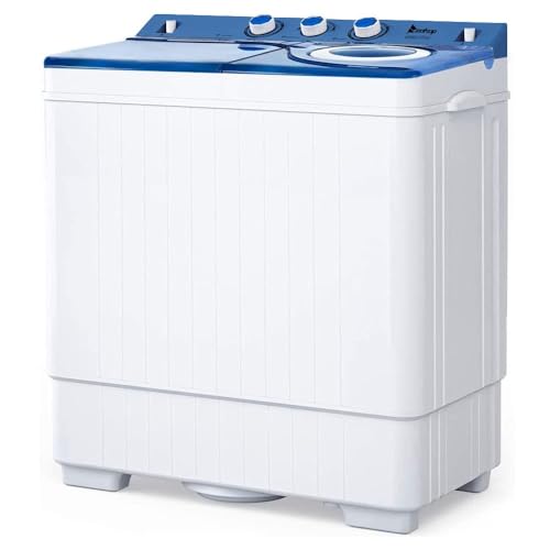 26Lbs Portable Washing Machine and Dryer, Twin Tub Portable Washer Dryer Combo with Drain Pump, Semi-Automatic 18Lbs Washer Mini Laundry Machine with 8Lbs Spinner for Dorms, Apartments, RVs, Blue
