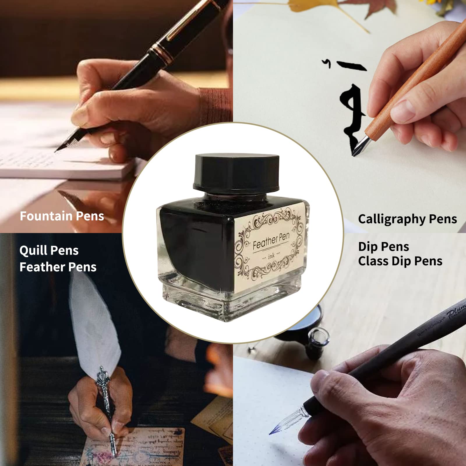 2 Pack Black Calligraphy Ink Fountain Pen Ink India Ink No Carbon No Blocking Calligraphy Pen Ink Suitable for Feather Quill Pen Dip Pen Drawing Pens 15ml X 2