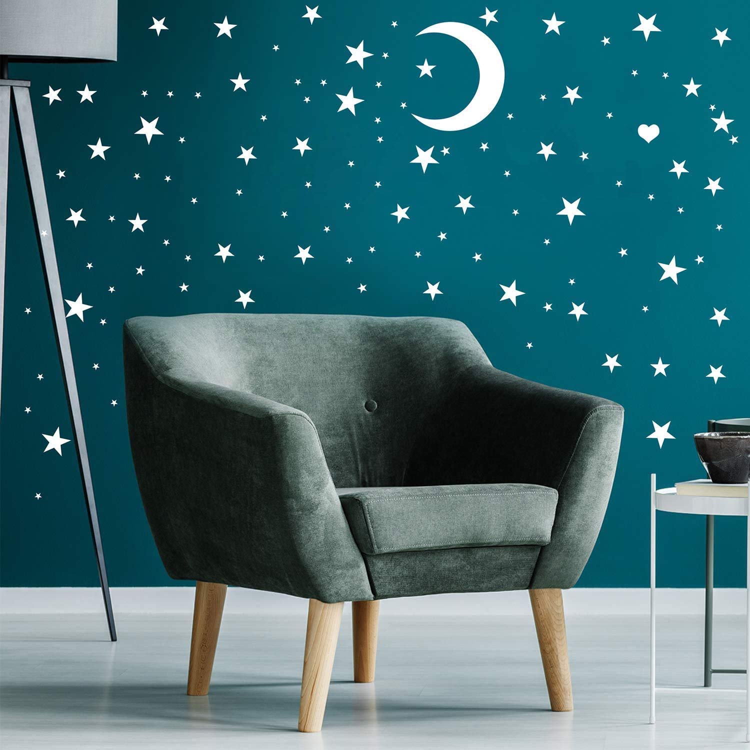 Easma Star Wall Decals (191stars+1moon+1heart) 3 Size White Stars and Moon Decals Removable Peel and Stick Stickers Fits Kids Room Decor
