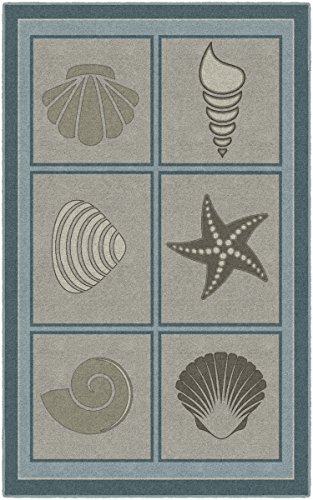 Brumlow Mills Beach and Ocean Area Rug for Living or Bedroom Carpet, Dining or Kitchen Rug, Deck, Patio or Home Decor, 3'4" x 5', Gray/Blue Square Beach Seashells