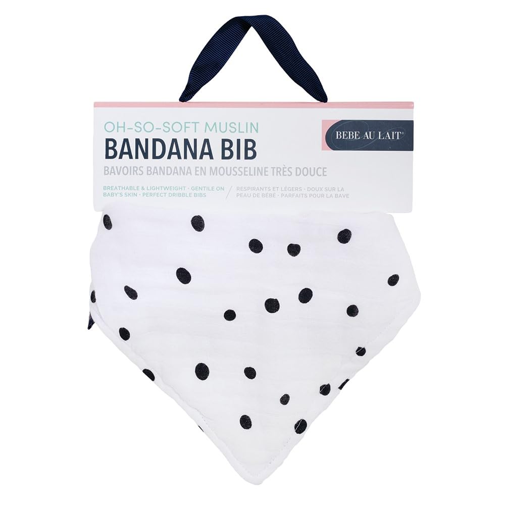 Bebe au Lait Oh So Soft Luxury Muslin Bandana Bib, 4-Layer Muslin Design, Stylish Pattern -Dottie