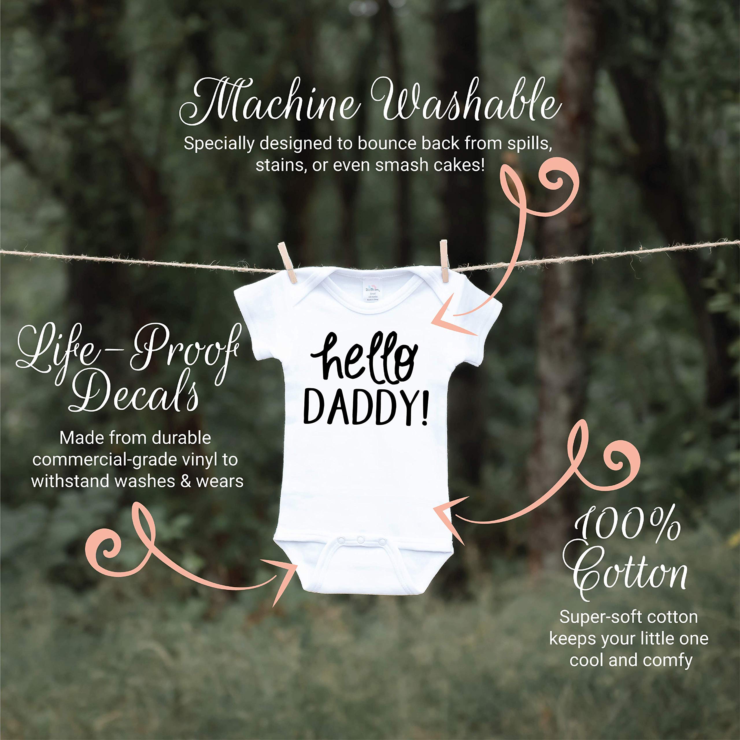 Bump and Beyond Designs Baby-Boys Hello Daddy Surprise Pregnancy Announcement Leotard to Husband White, 0-3 Months