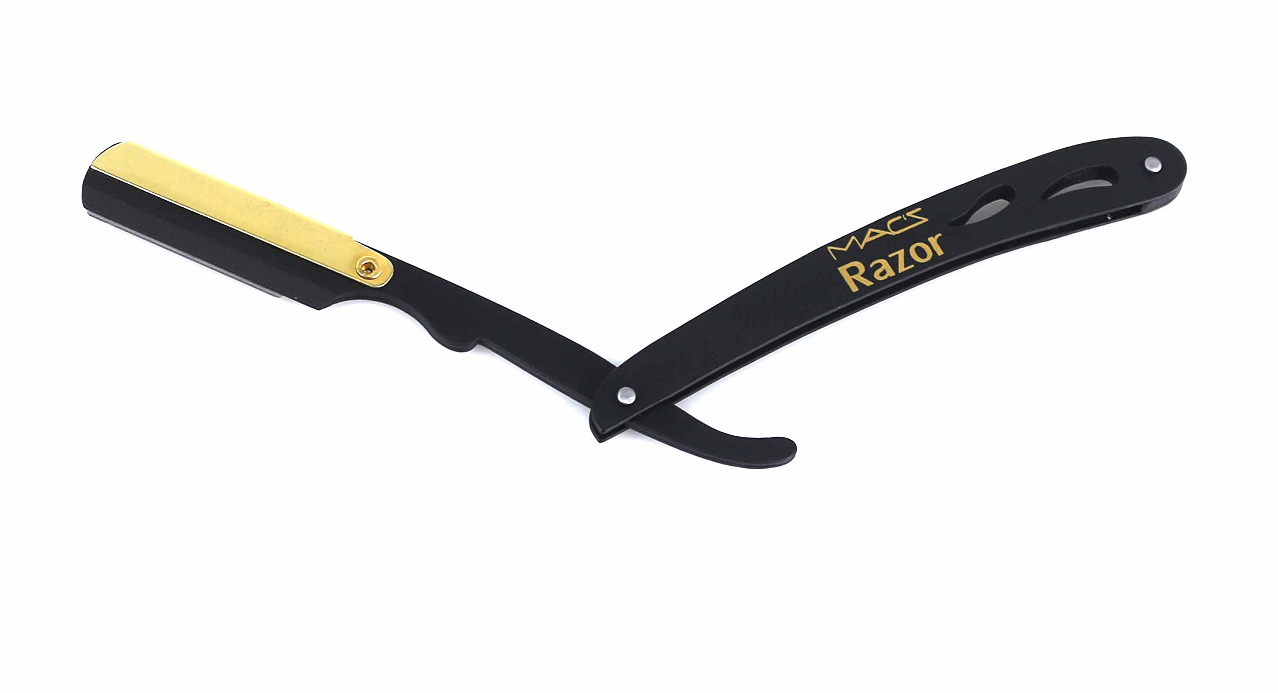 Black & Gold Combination Stainless Steel Barber Straight Edge Razor with Hi-Chromium Derby 100 Count Blades - Made of Platinum Stainless Steel - with Easy Blades Replacement Mechanism - Macs-045B1