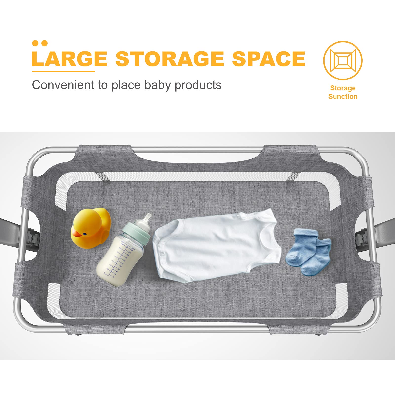 Uenjoy Baby Bassinet, Bedside Sleeper,Foldable Baby Bed to Bed, Adjustable Portable Bed for Infant/Baby/Newborn,with Mosquito Nets, Large Storage Bag, Comfortable Mattresses, Lockable Wheels,Gray
