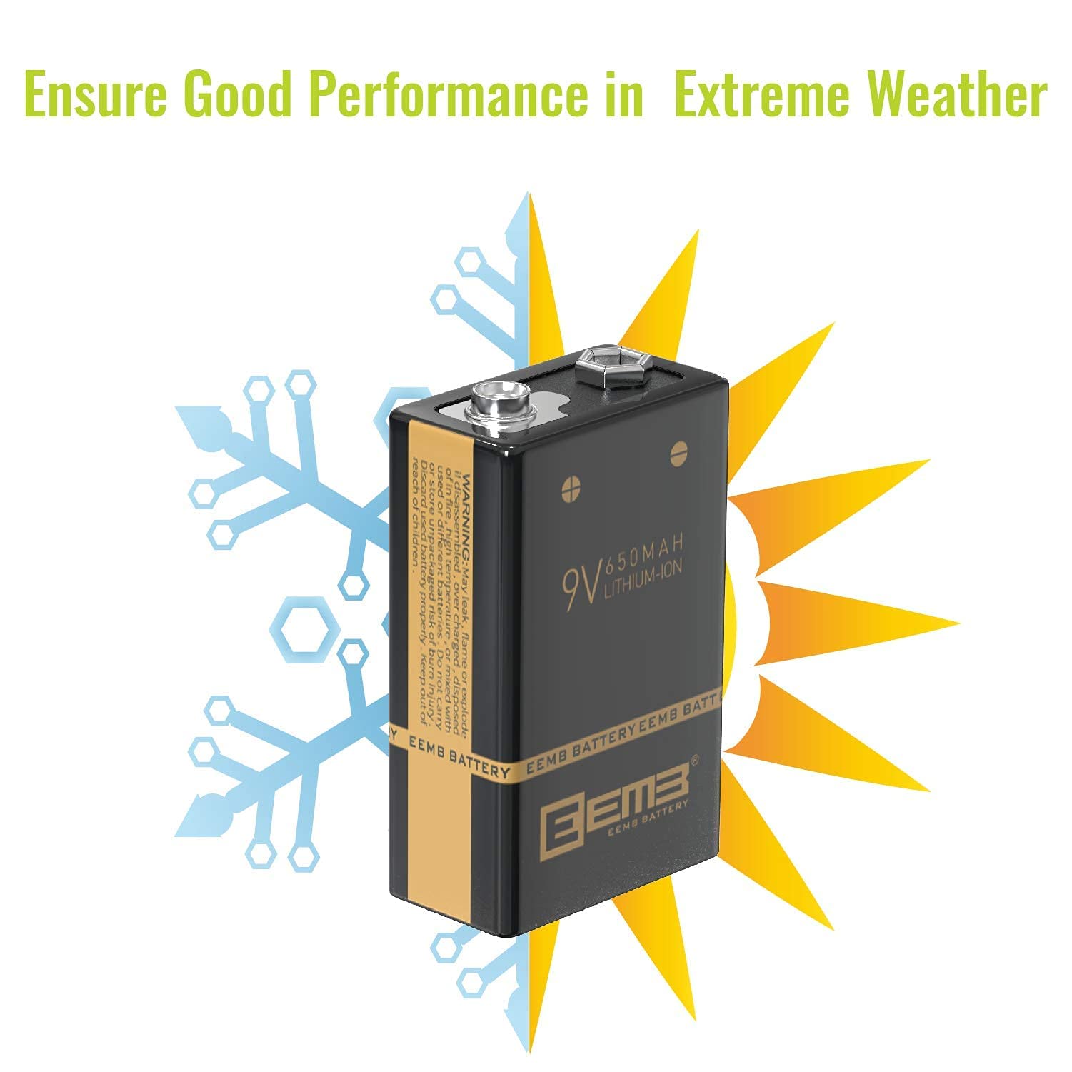 EEMB 9 Volt Rechargeable Batteries 650mAh with 9V Battery Charger for Smoke Alarm Detector 4-Packs