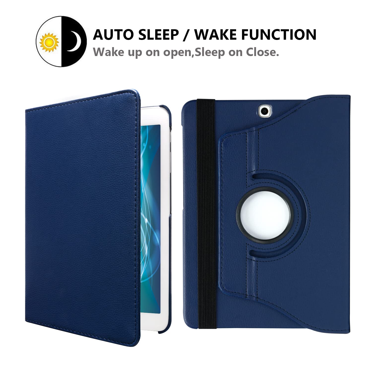 Case for Samsung Galaxy Tab S2 9.7 inch 2015 (SM-T810 T813 T815 T817 T818 T819), 360 Degree Rotating Stand Case Smart Protective Cover, Bonus Stylus Pen,Screen Film (Deep Blue)