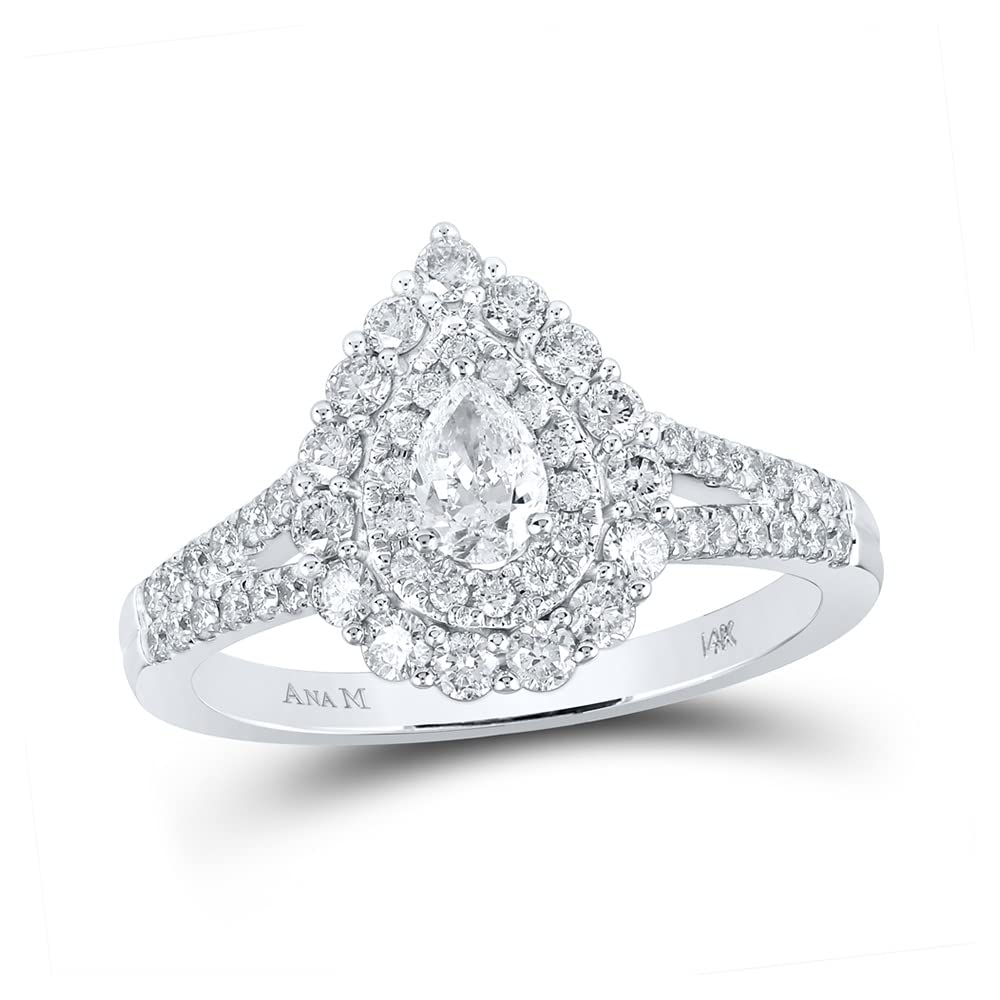 14kt White Gold Pear Diamond Halo Bridal Wedding Engagement Ring 1 Cttw