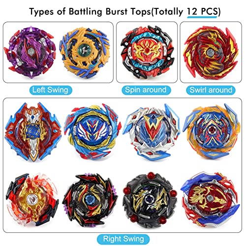 BeyBtatle Burst Gyro Toy Set 12 Spinning Tops 1x Launcher LR Left Right Spin DB Layer System and 1 Two-Way Transmitter Metal Fusion Attack Top Battling Game with Portable Box Gift for Ages 6+