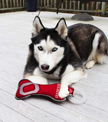 Pets First NCAA Ohio State Buckeyes Dental Dog TUG Toy with Squeaker. Tough PET Toy for Healthy Fun, Teething & Cleaning Pet's Teeth & Gum. (OH-3310)
