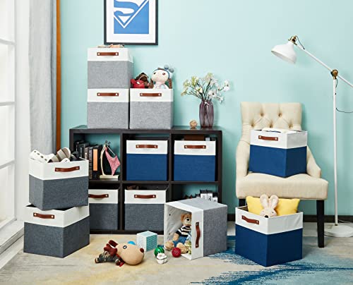 DECOMOMO 13 inch Cube Storage Bins 13 X 13 Storage Cubes, Fabric Cube Storage Bin for Clothes Toys Books Shelves Closet Bedroom Bathroom Nursery (Grey and White, 4pcs)
