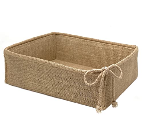 Decorative Basket Rectangular Burlap Fabric Storage Bin Collapsible Organizer for Home, Decor and Gifts (Large 14 x 9.75 x 4 inches)