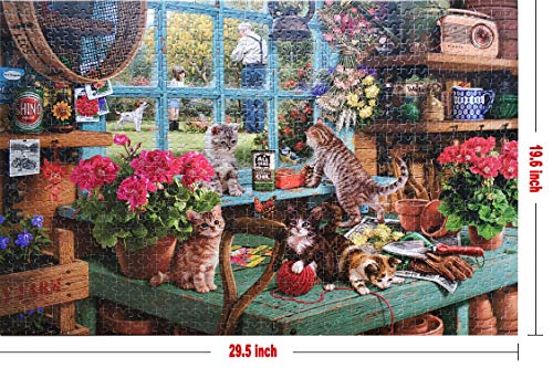 Puzzles for Adults 1000 Piece, Wooden Window Cats Jigsaw Puzzles 1000 Pieces for Adults Family Friends