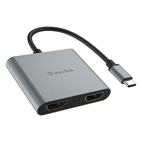 WAVLINK USB C to Dual HDMI Adapter 4K@60Hz, Thunderbolt 3/4 Compatible, Type C to HDMI Multi Monitor Converter for MacBook Pro/Air,Dell XPS 13/15,HP,Lenovo Yoga,etc(DP Alternate Mode Required)