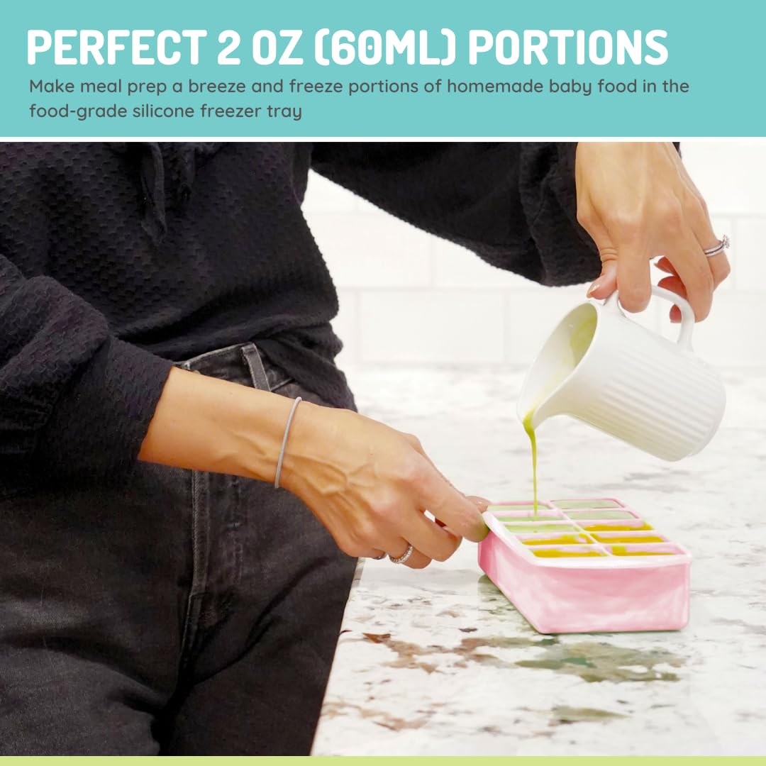 melii Silicone Baby Food Freezer Tray with Lid – Versatile 10-Cup 2oz Portion Tray for Freezing Breastmilk, Homemade Baby Food, Sauces, Smoothies, Snacks – Microwave, Freezer Safe - Pink