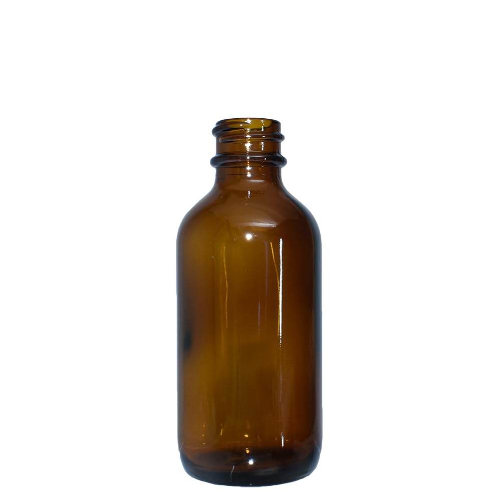 GlassBottleOutlet (Pack of 24) 2 oz. Amber Boston Round with Black Cone Cap