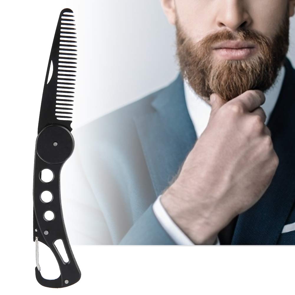 Men Mustache Beard Comb Stainless Steel Foldable Antioxidant Beard Comb for Travel and Daily Use Portable Shaving Comb with Opening Function