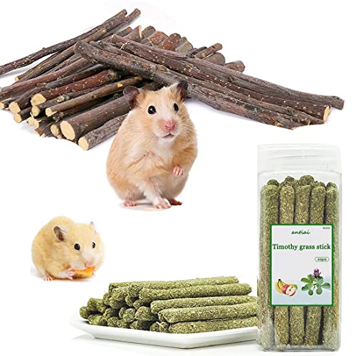antiai Guinea Pig Toys Apple Sticks Timothy Hay Sticks 2 Combination, Rabbit Toy Bunny Treats Natural Hamster Chinchilla Rat Gerbil Chew Toys for Teeth Care