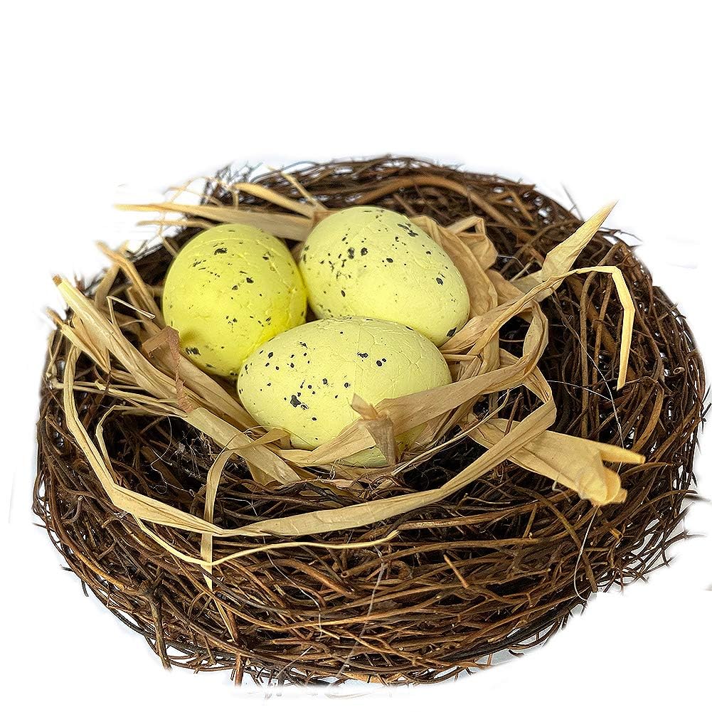 Artificial Bird Nest, Bird Nest with Artificial Bird Eggs, Country Style Simulation Twig Bird Nest for Handmade Easter Rattan Nest Creative Decoration for Home Garden(10~12 cm)