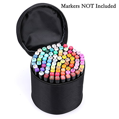 BTSKY Multifunction Marker Case - Zippered Canvas Pen Bag Pencil Case Stationary Storage for 80 Markers, Black (NO Compartments Inside)