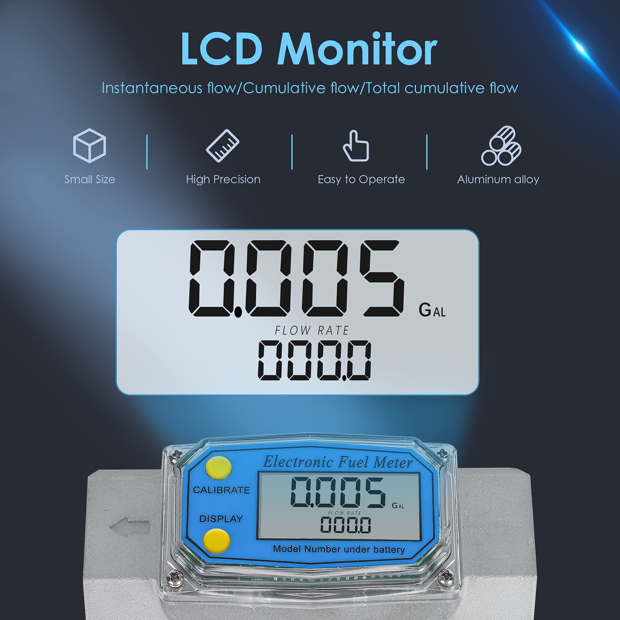 CGOLDENWALL 1.5 Inch Turbine Flow Meter LCD Digital Display Flowmeter with 1.5" Inlet/Outlet, Flowmeter for Diesel Kerosene Gasoline, Flow Rate Range 10-73.5 GPM
