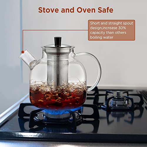 800ml Glass Teapot (2-Pack) with Removable Infuser Ehugos 27OZ Stovetop Safe Small Tea Pot, Blooming and Loose Leaf Hand Crafted Kettle for Women and Adult with Stainless Infuser