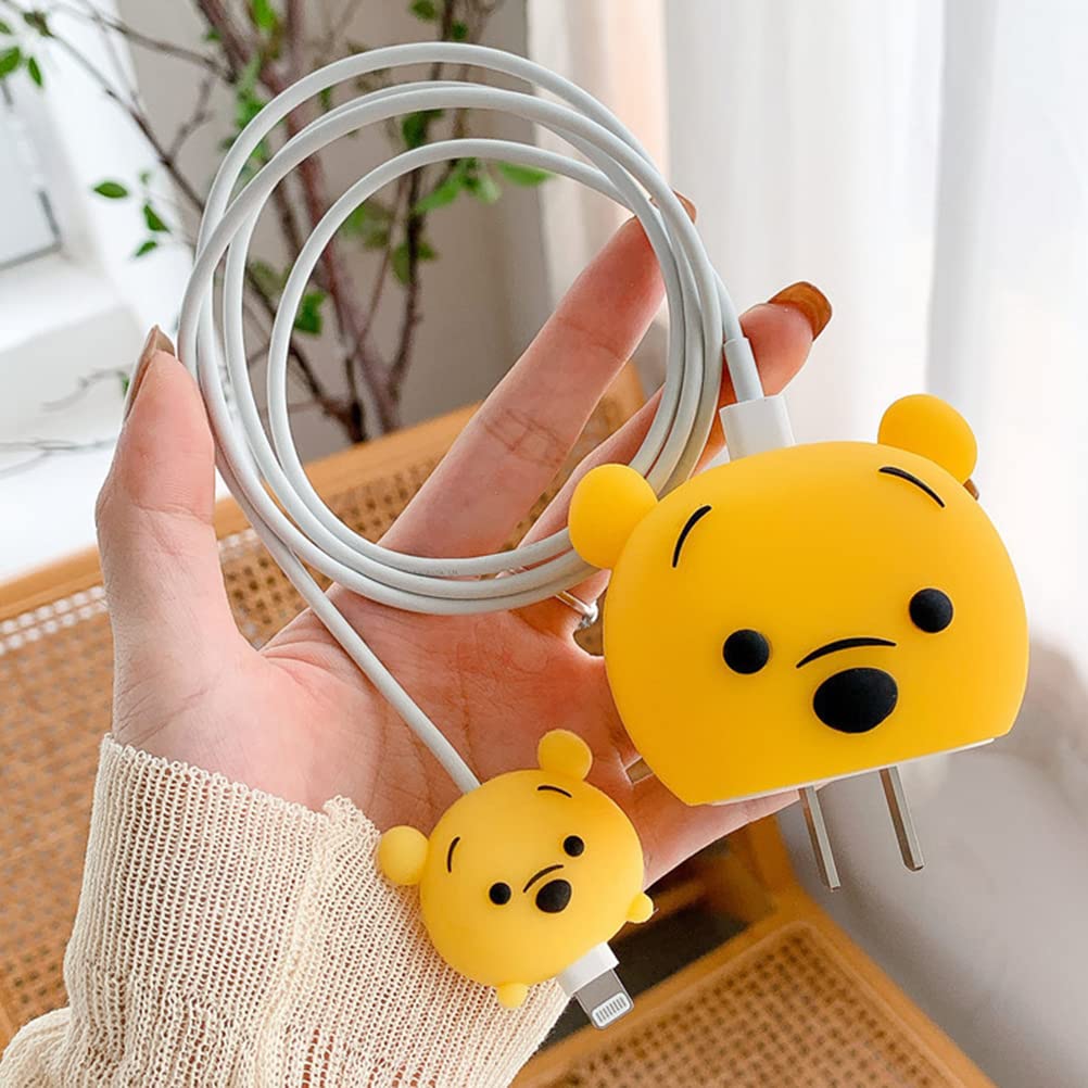 3D Protective Case for iPhone 20W USB-C Power Adapter Charger USB Lightning Cable, Cute Cartoon Series Soft Silicone Fast Lightning Chargers Cable Protective Cover for iPhone Charger (Pooh)