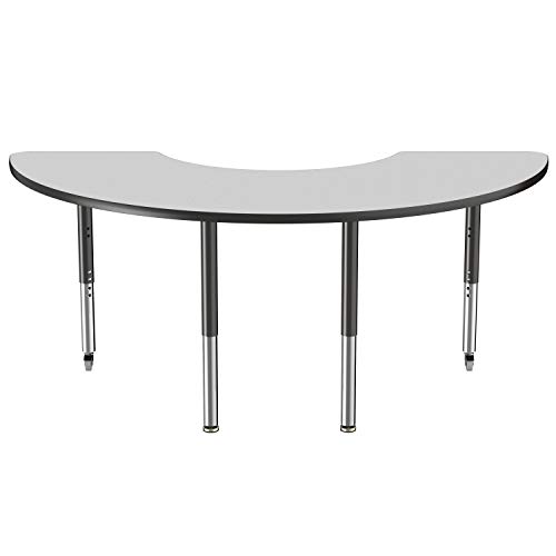 Factory Direct Partners 10076-GYBK Mobile Half Moon Activity School and Office Table (36" x 72"), Super Legs with Glides and Casters, Adjustable Height19-30" - Gray Top and Black Edge
