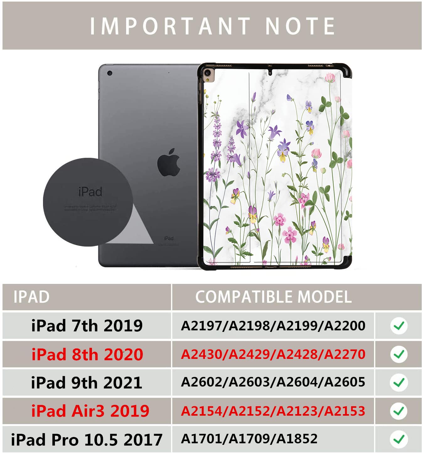 Soft TPU Case for iPad 10.2 / Air 3 10.5 2019 / iPad Pro 10.5 2017, Auto Sleep/Wake with Apple Pencil Holder [Anti Fingerprint][Anti Dirt][Waterproof][Anti Scratch] Case Cover (Country Garden)
