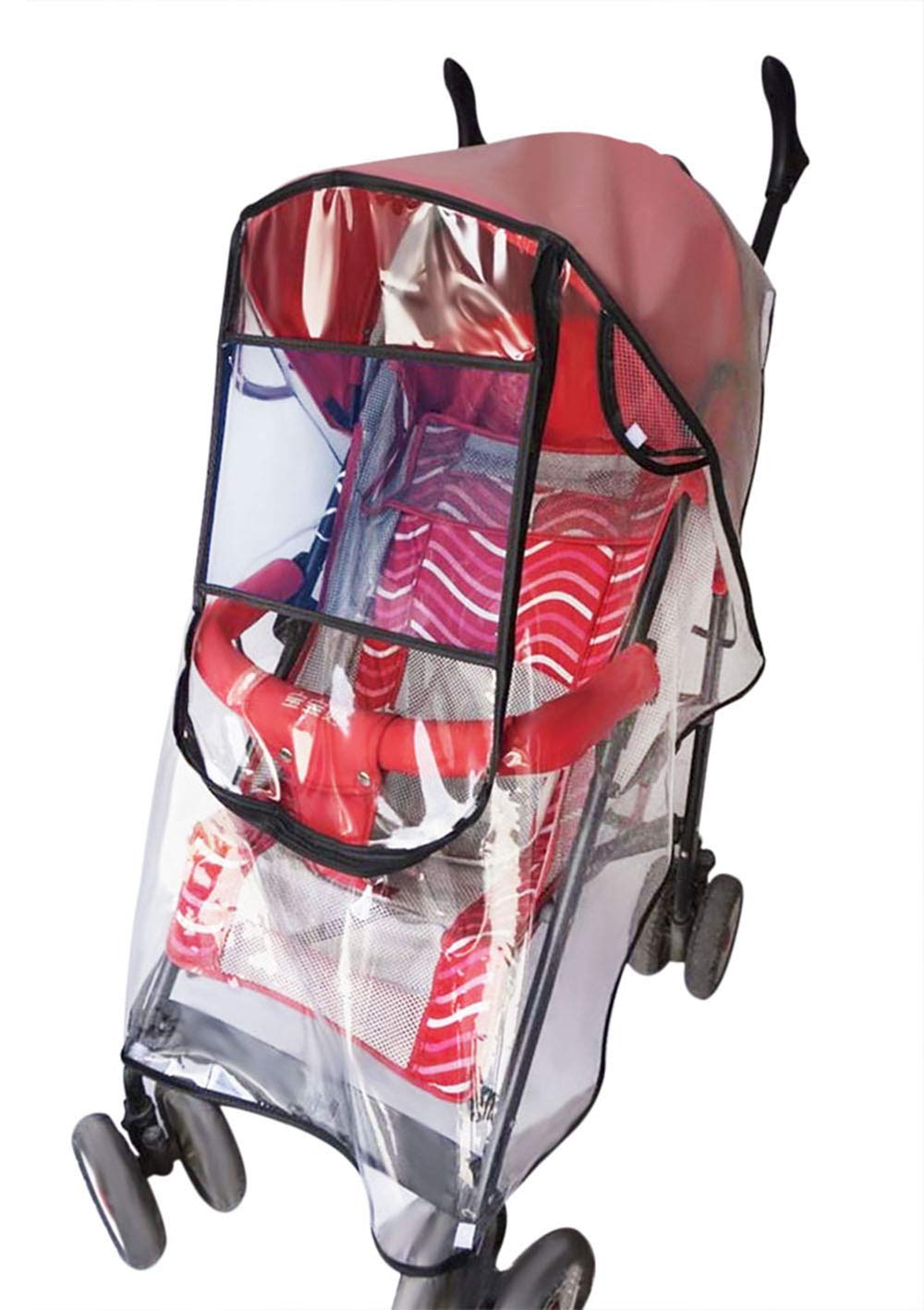 Universal Baby Stroller Rain Cover Clear Transparent Pushchair Stroller Raincoat Waterproof Windproof Buggy Pram Rain Cover Canopy Weather Shield (Transparent EVA)