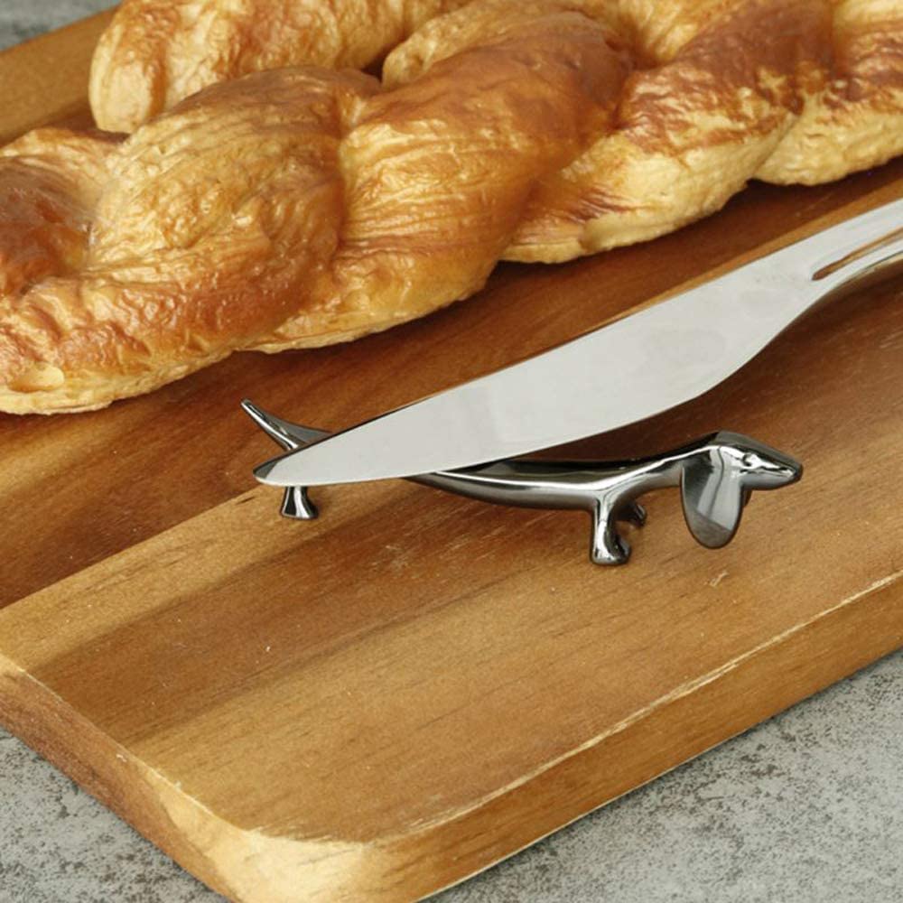 4 Pieces Chopsticks Holder Sliver Chopstick Rest Pillow Zinc Alloy Chopstick Rack Stand for Spoon Fork Knife Tableware Brush Home Kitchen Table Decoration (Dachshund)