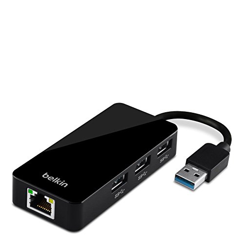 Belkin USB 3.0 Hub w/ 3 USB Ports & Gigabit Ethernet - USB Splitter - USB Hub 3.0 - USB Docking Station - Ethernet Adapter for Laptop - USB Adapter - USB Hub for Laptop - USB Ethernet Adapter - Black