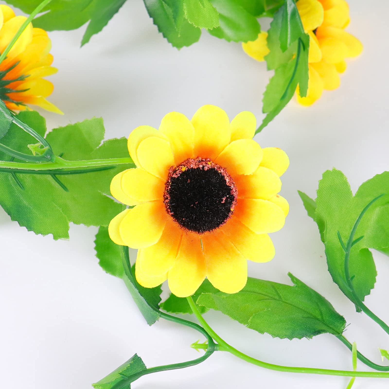 Artificial Sunflower Garlands Hanging Sunflower Vine 5pcs 7.8FT Silk Sunflowers with Green Leaves for Wedding Party Garden Home Decor