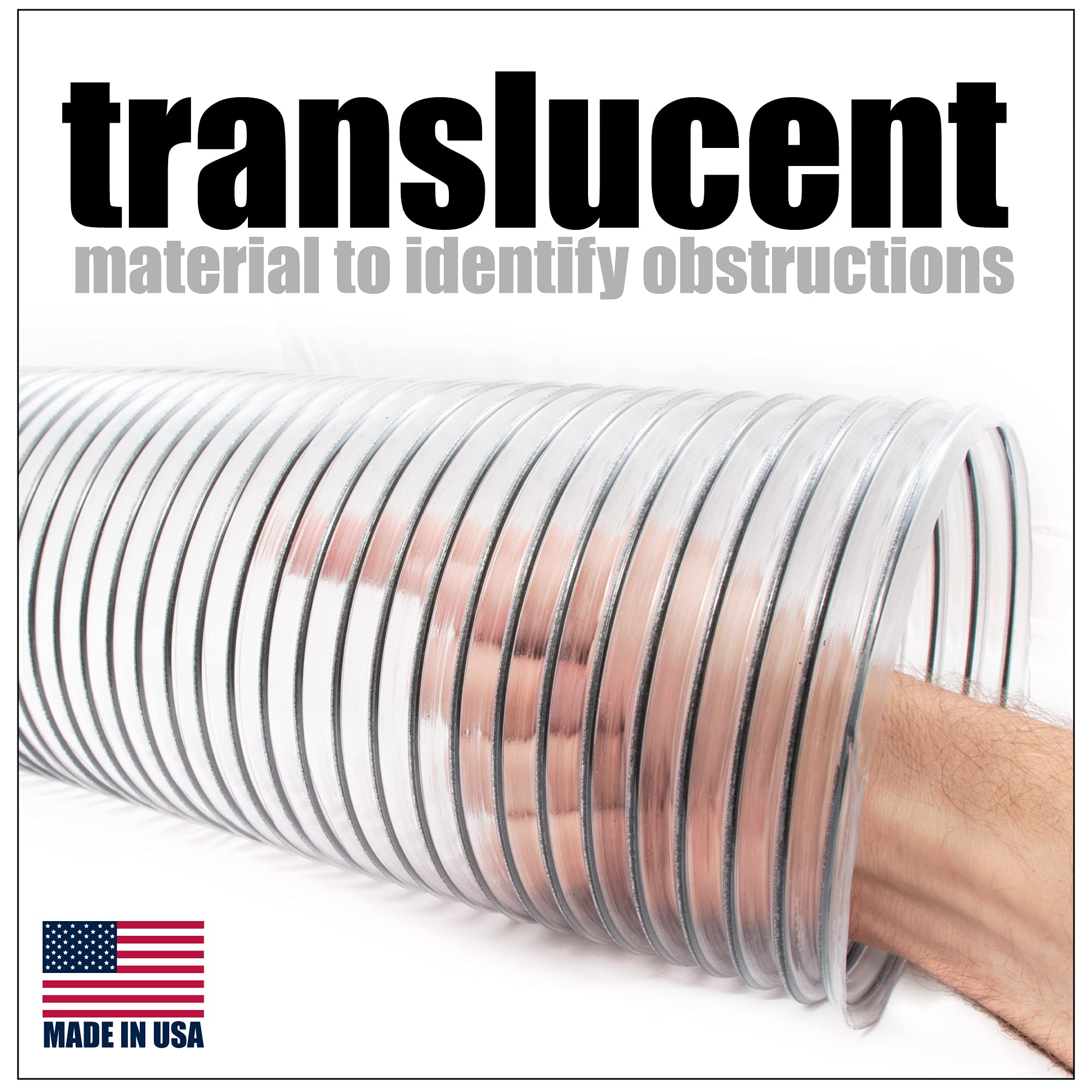 2-1/2 inch Diameter by 10 foot Long PVC Dust/Debris Collection Hose MADE IN THE USA with 2 each 2.5 inch Turnkey Stainless Steel Hose Clamps