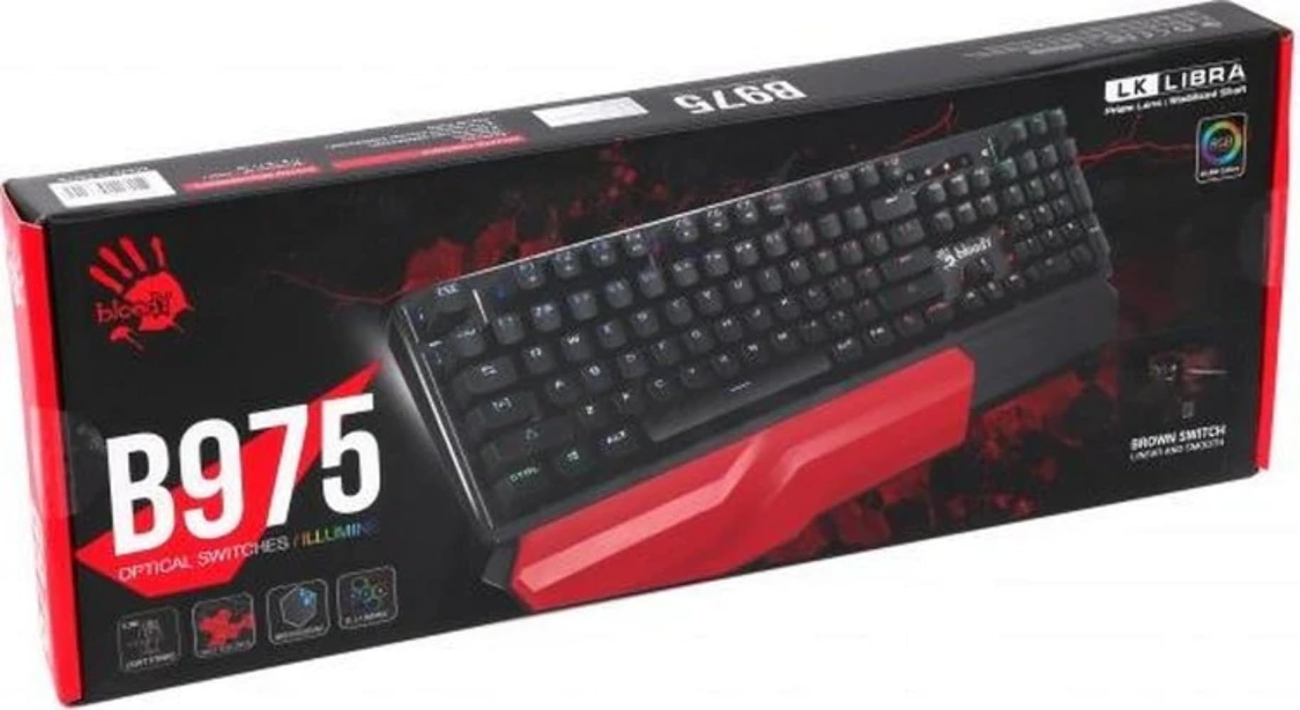 BLOODY B975 Optical Switch Gaming Keyboard Gaming | Fastest Keyboard Switches in Gaming | Full Size | RGB LED Backlit Keyboard | Smooth & Linear Key Feedback | Detachable Wrist-Rest Design